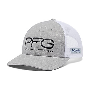 Columbia Unisex-Adult PFG Mesh Snap Back Hooks Ball Cap, Breathable, Adjustable, Cool Grey Heather/Black