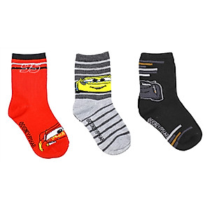 Disney Boy's Cars 3-Pack Character Crew Socks, Small, Red