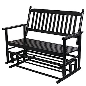 LUCKYERMORE Patio Glider Swing Bench 2-Person Garden Rocking Seating for Outdoor, Wooden Porch Loveseat Chair for Outside, Backyard, Poolside, Garden, Black