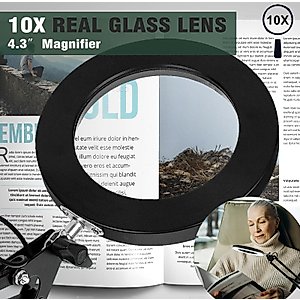Nerefou Magnifying Glass with Light and Stand, 10X Magnifying Lamp, 2-in-1 Magnifying Desk Lamp with Clamp, 3 Color Mode, Magnifying Glasses with Light for Close Work (1st Generation Base ＆ Clamp)