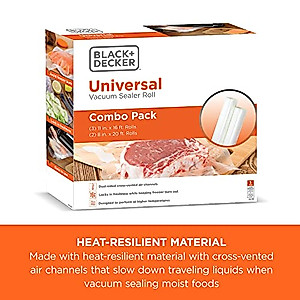 Black + Decker Vacuum Sealer Bags Combo Pack of 5 Rolls, Use for Sous Vide or Meal Prep, BPA Free, Dishwasher Safe, Tear Resistant, Safe to Microwave, Boil, or Freeze