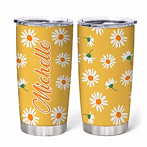 Hyturtle Personalized Gifts For Daisy Flower Lover - Birthday Christmas - White Daisy Flower Print Custom Name Stainless Steel Tumbler 20oz With Straw Lid - Gifts For Her Women Girl Daughter Friend