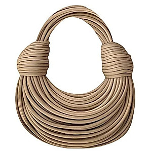 Qiayime Hand-Woven Bread Women's Clutch Top Handle Satchel Shoulder Crossbody Creative Noodles Purses Underarm Bag Handbag (Khaki)