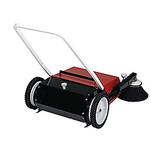 Vestil JAN-II Manual Brush Sweeper, Belt Driven, 10 gal Capacity, Main Broom 10" x 19", Side Broom 13", Red