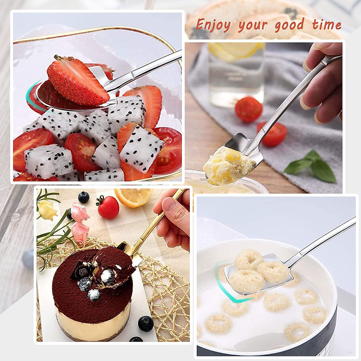 10Pcs Shovel Spoons Stainless Steel Spoon Reusable Dessert Spoons for Coffee Tea Ice Cream Fruit Sugar Cake