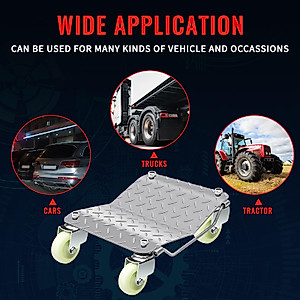 Datanly Set of 4 Car Dolly, Heavy Duty Wheel Dolly Car Stakes, Steel 6000 Lbs Capacity Auto Vehicle Moving Dolly with 360 Degree Wheels for Vehicle Storage Furniture Mover Trailer, 16" x 13"(Silver)