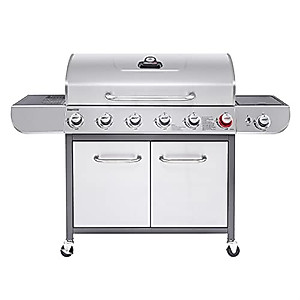 Royal Gourmet SG6002S 6-Burner BBQ Stainless Steel Gas Grill with Sear and Side Burners, Liquid Propane Cabinet Style Gas Grill, 71,000 BTU, Sliver