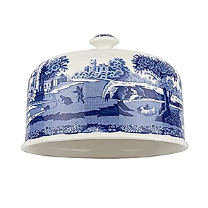 Spode Blue Italian 2 Piece Serving Platter with Dome Cover, Multifunctional Tray for Cake, Pastries, and Cheese, Made of Porcelain, Measures 11.5-Inches, Dishwasher Safe