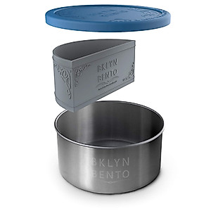 Stainless Steel Food Container With Silicone Food Separator and Leak Proof Silicone Lid | Metal Lunch Box Divider | Bento Box | Portion Control Snacks (Blue & Grey (Food Separator)