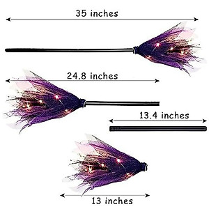 Halloween Witch Broom, LED Lighted Witch Broomstick, Glow in The Dark Witch Broom, Halloween Party Costume Decoration Cosplay Props for Halloween Costume Decoration (3 Pack)