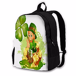 EKOBLA Backpack Leprechaun, St Patrick'S Day Clover Gold Shiny Magic With Green Hat Green Plant