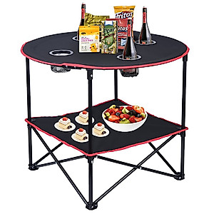 LEADALLWAY Camping Table Folding Picnic Table with 4 Cup Holders and Carrying Bags Collapsible Canvas Portable Tables Folding for BBQ Outdoor Fishing