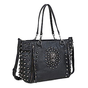 FiveloveTwo Skull Handbag Purse for Women Gothic Top-handle Shoulder Bag PU Leather Tote Satchel Black