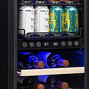 NewAir 15” Wine, Beer, Beverage Refrigerator Cooler | 9 Bottle, 48 Can Capacity | Stainless Steel Built-in or Freestanding Dual Zone Drink Fridge |Triple-Pane Glass Door, Digital Temperature Control