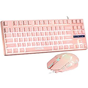 Gaming Keyboard and Mouse Pink Keyboard with White Backlit,CHONCHOW USB Wired 87key Gaming Keyboard Mini and Mouse 3600DPI,19 Keys No-Conflict, Illuminated Keys Compatible with PC/Ps4，Ps5/Xbox/Mac