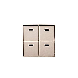 BIRDROCK HOME Cream Linen Cube Organizer Shelf with 4 Storage Bins – Strong Durable Foldable Shelf – Kid Toy Clothes Towels Cubby – Collapsible Bedroom Fabric Shelves and Cubes