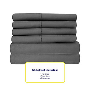 King Size Bed Sheets - 6 Piece 1500 Supreme Collection Fine Brushed Microfiber Deep Pocket King Sheet Set Bedding - 2 Extra Pillow Cases, Great Value, King, Gray