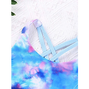 Moily Girls Gymnastics/Dance/Sports Two Piece Outfit Criss Cross Back Crop Top with Booty Shorts Swimwear azure 5-6