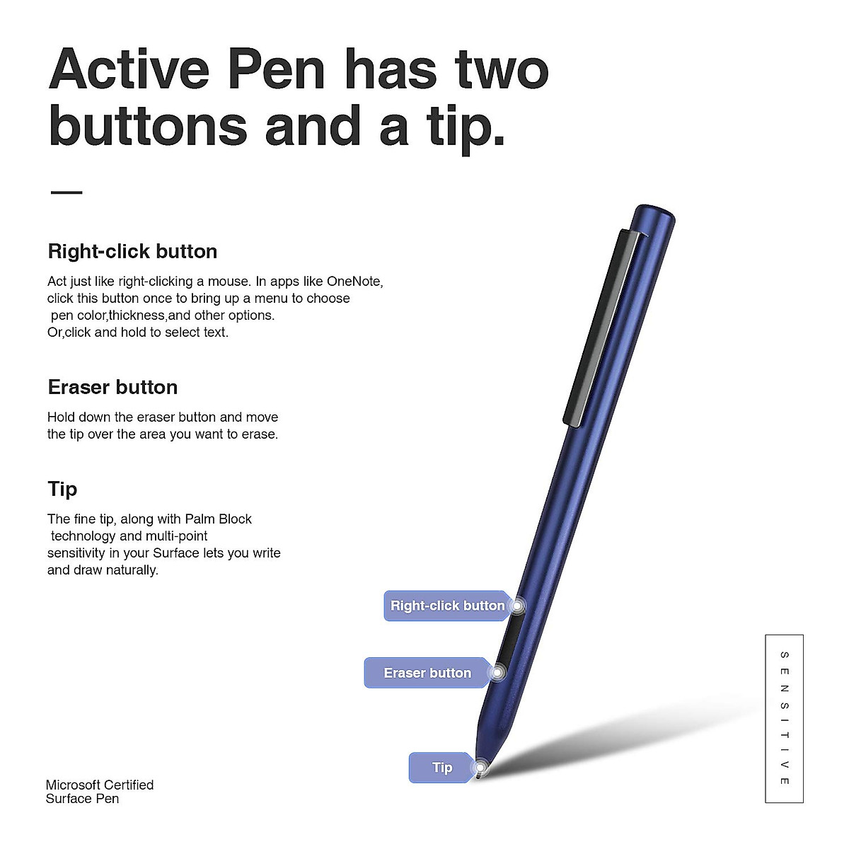 Surface Pen, Skymirror Microsoft Pen Compatible with Surface Pro 9/8/7+/X/7/6/5/4/3, Surface Book 3/2/1, Surface Go, Surface Laptop, Surface Go Laptop with high Pressure Sensitivity (Blue)