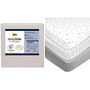 Delta Children Serta SleepTrue Mini Crib Mattress and American Baby Company 3 Pack Fitted Mini Crib Sheet Set for Boys and Girls