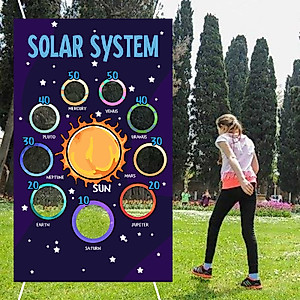 Solar System Science Toss Games Banner Backdrop Outer Space 9 Planets Universe Galaxy Theme Decor Decorations for Indoor Outdoor Boy Girl 1st Birthday Party Baby Shower Supplies Favors Background