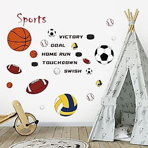 decalmile Sports Wall Decals Basketball Football Wall Stickers Peel and Stick Removable Wall Art for Kids Bedroom Boys Room Nursery Classroom