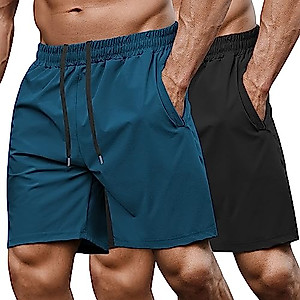 COOFANDY Mens Athletic Shorts Quick Dry Workout Shorts Bodybuilding Pants Training Running Weightlifting Jogger with Pocket Black/Blue
