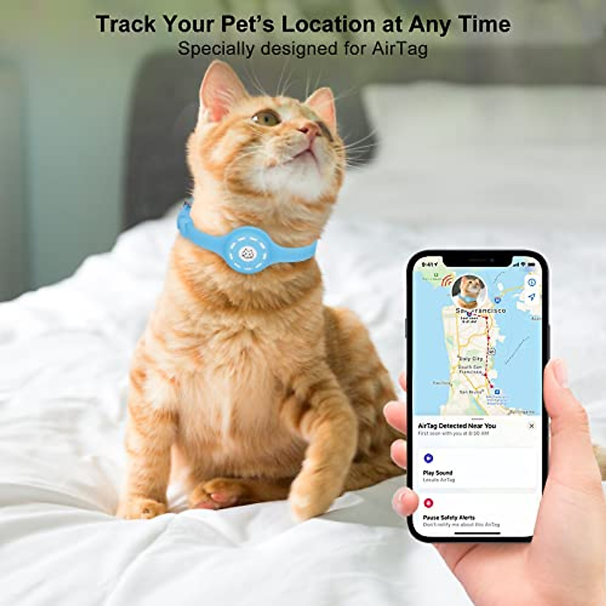 AirTag Dog Collar with AirTag Holder Case Integrated 2 Pack, Luminous Silicone Anti-Lost Apple Air Tag Dog Holder for Pet and 2 HD Protective Film Set (Neck 14-18.5")