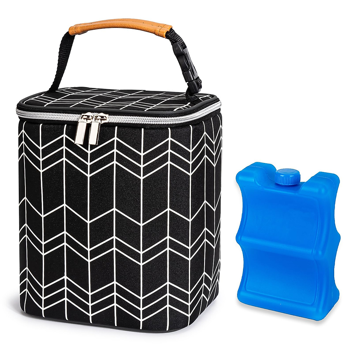 BABEYER BreastMilk Cooler Bag with Ice Pack Fits 4 Baby Bottles Up to 9 Ounce, Baby Bottle Bag Fits for Nursing Mom Daycare, Black