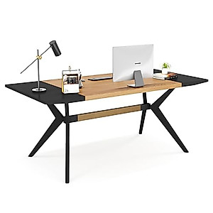 LITTLE TREE 63" W Executive Desk, Extra Sturdy Thickened Wooden Workstation Study Desk Computer Desk Large Home Office Writing Desk for Home Office