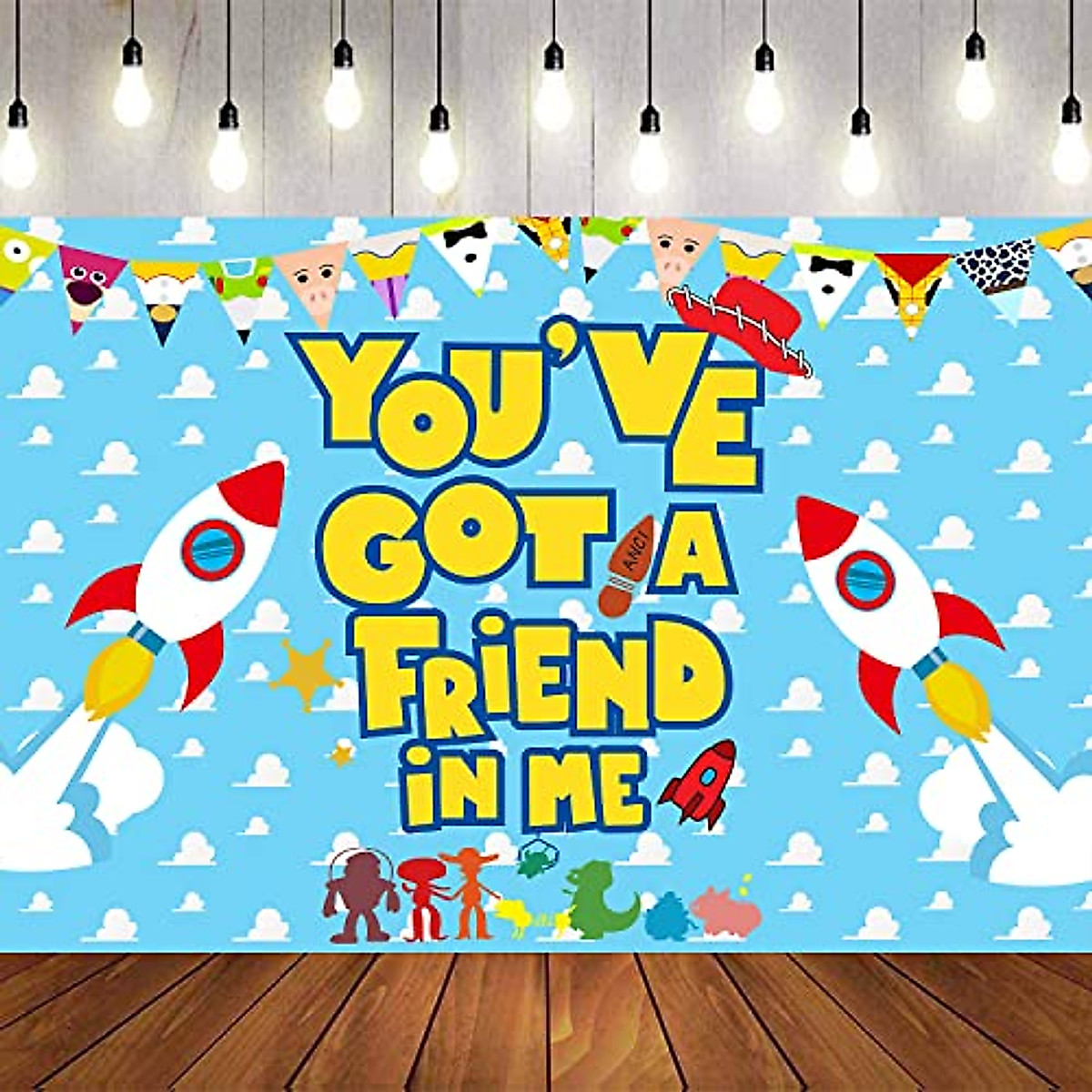 Toy Inspired Story Backdrop Blue Sky White Clouds Backdrops You've Got A Friend in Me Cartoon Story Backdrop for Boys Girls Bday Party Supplies Decorations Background-5x3.3ft