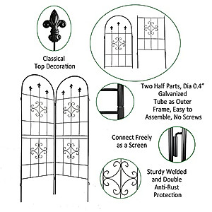 eLeGreen 2 Pack Metal Garden Trellis for Climbing Plants 19.7''x 71'' Rustproof Metal Rose Trellis Vines Peas Support Plant Stand Black