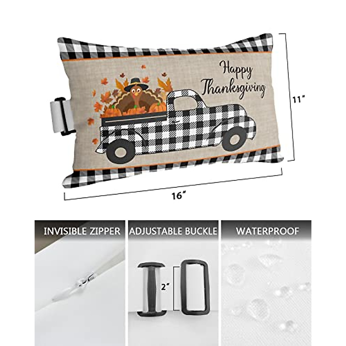 Recliner Head Pillow Ledge Loungers Chair Pillows with Insert Turkey Retro Plaid Truck Lumbar Pillow with Adjustable Strap Outdoor Waterproof Patio Pillows for Couch Beach Pool Office Chair, 2 PCS