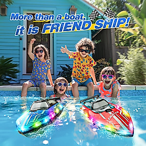 JOI MEW RC Boat for Kids with LED Lights, 2.4Ghz Remote Control Racing Boats for 8-12,Toy Water Boat for Pools & Lakes with Waterproof,Rechargeable Battery, for Boys Girls Blue