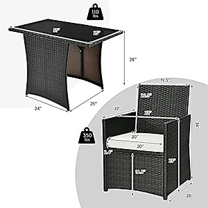 LUKEO 3PCS Patio Rattan Furniture Set Cushion Sofa Armrest Garden Deck White Easy to Assemble