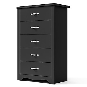 LINSY HOME 5 Drawer Dresser, Black Dresser for Bedroom, Modern Dresser Chest with Wide Drawers, Wood Storage Chest of Drawers for Nursery Kids Room Living Room