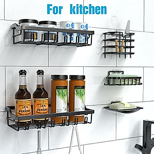Hsiohe 5 Pack Shower Caddy, Adhesive Shower Organizer for Bathroom Storage, Rustproof Stainless Steel Shower Shelves, No Drilling Large Capacity Shower Rack Shelf for Inside Shower, Black