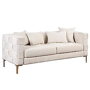 Merax 80.5" Upholstered Sofa with 4 Pillows Modern Couch with Golden Metal Legs for Living Room,Beige Love Seats