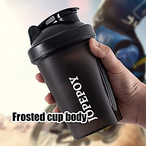 JOPEPOY 2PCS 400 ML Classic Loop Top Shaker Bottle,Protein Shaker Cup with Stirring Ball,Multi-Function water bottle for sports and outdoor (400ML (16 oz), Purple)