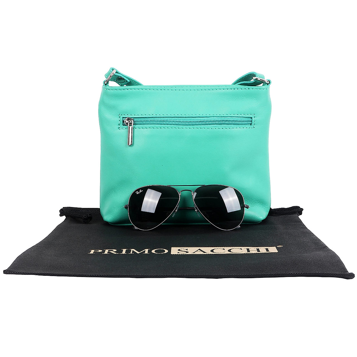 PRIMO SACCHI Italian Soft Leather Small Aqua Blue Adjustable Strap Cross Body Shoulder Bag Purse