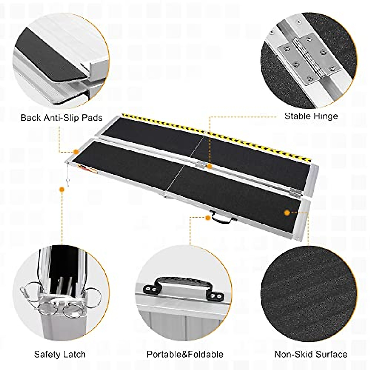 ORFORD Non Skid Wheelchair Ramp 6FT, Threshold Ramp with an Applied Slip-Resistant Surface, Portable Aluminum Foldable Mobility Scooter Ramp, for Home, Steps, Stairs, Doorways, Curbs
