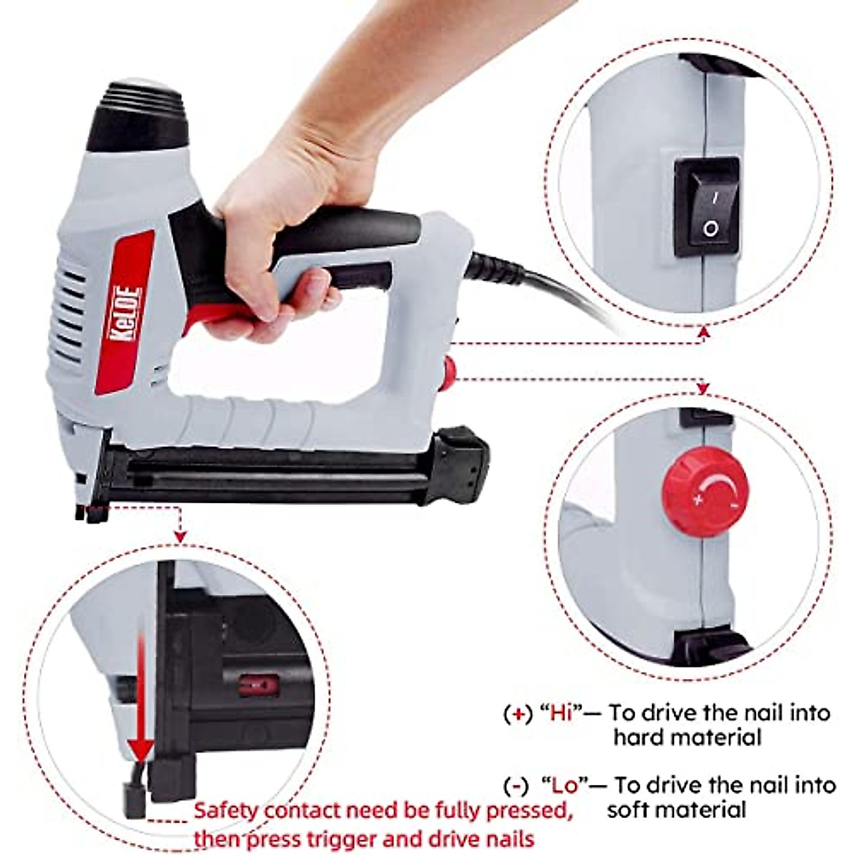 KeLDE Electric Nail Gun Kit, 120V Power Brad Nailer with Adjustable Power Knob, Includes 1500pc Brad Nails, 15/20/25/32mm