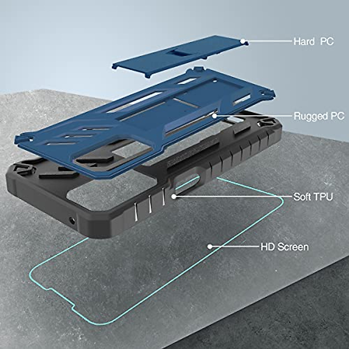 JXVM for OnePlus Nord N200 5G Case,with Screen Protector,Built-in Kickstand wiht Full Body Shockproof Rugged Cover for OnePlus Nord N200 5G 6.49 Inch (Blue)
