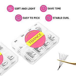 TDANCE 600 Fans Premade Fans Eyelash Extensions 8-15mm Mixed Length Pre Made Fans Lash Extensions 5D 8D 10D 12D 14D 16D 24D Handmade Promades Eyelash Fans C/D Curl Loose Fans(600-10D-0.07-D-8-15mm)