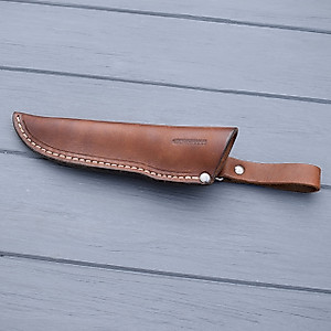 BPS Knives - Left Hand Belt Knife Sheath - Brown Leather Sheath for Mora Garberg - Left-Hand Sheath with Belt Loop for Vertical Carry of Fixed Blade Knife - Free Suspension Leather