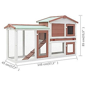 Tidyard Large Rabbit Hutch with Pull Out Tray and Run Outdoor Wooden Chicken Coop House Bunny Hen Pet Guinea Pig Small Animal Cage 57.1 x 17.7 x 33.5 Inches (L x W x H)