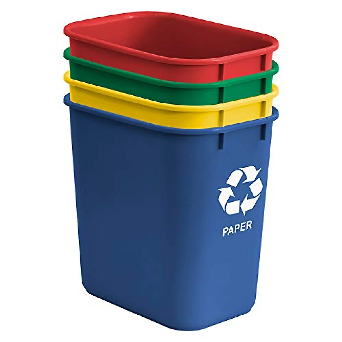 Acrimet Wastebasket Bin for Recycling 27QT (Made of Plastic) (Metal/Yellow, Paper/Blue, Glass/Green, Plastic/Red) (Set of 4)