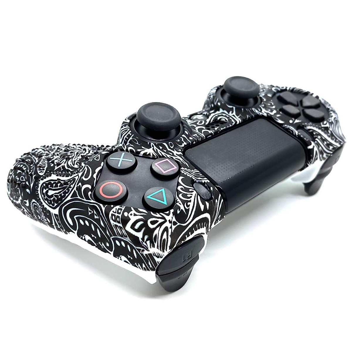 Antil-Slip Silicone Controller Cover Protective Case for PS4/SLIM/PRO Controller Soft Cover Skin for Dualshock 4 Controller with 8 Thumb Grips(White Black Print)