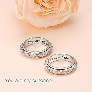 Ladytree Daisy Anxiety Relieve Spinner Rings You Are My Sunshine Flower Fidget Ring Sterling Silver ADHD Stress Relieving Ring for Women (9)