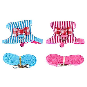 ULTECHNOVO 2 Sets of Guinea Pig Harness and Leash Rabbit Kitten Harness Cat Leash Bunny Running Walking Jogging Harness Leash for Ferret and Small Pet S Blue Pink